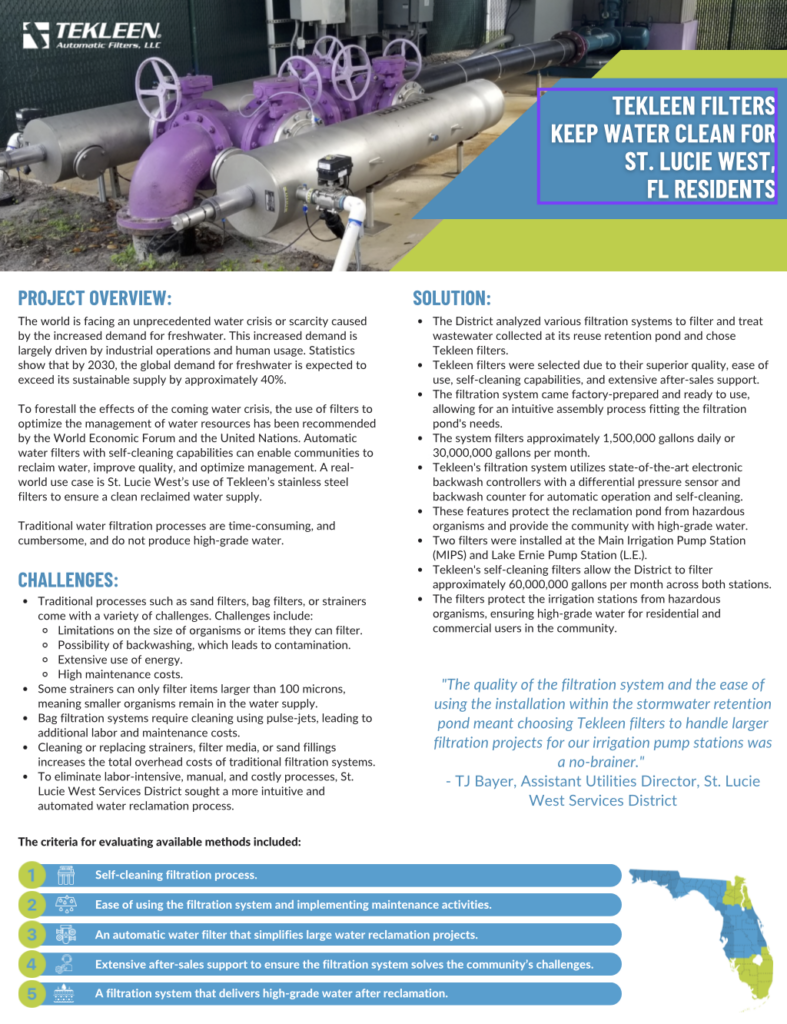 Tekleen Filters Keep Water Clean for St. Lucie West, FL – Tekleen